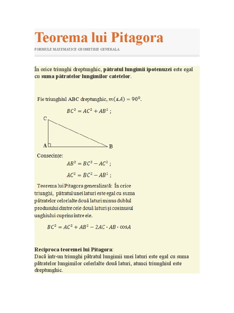 Teorema Lui Pitagora | PDF