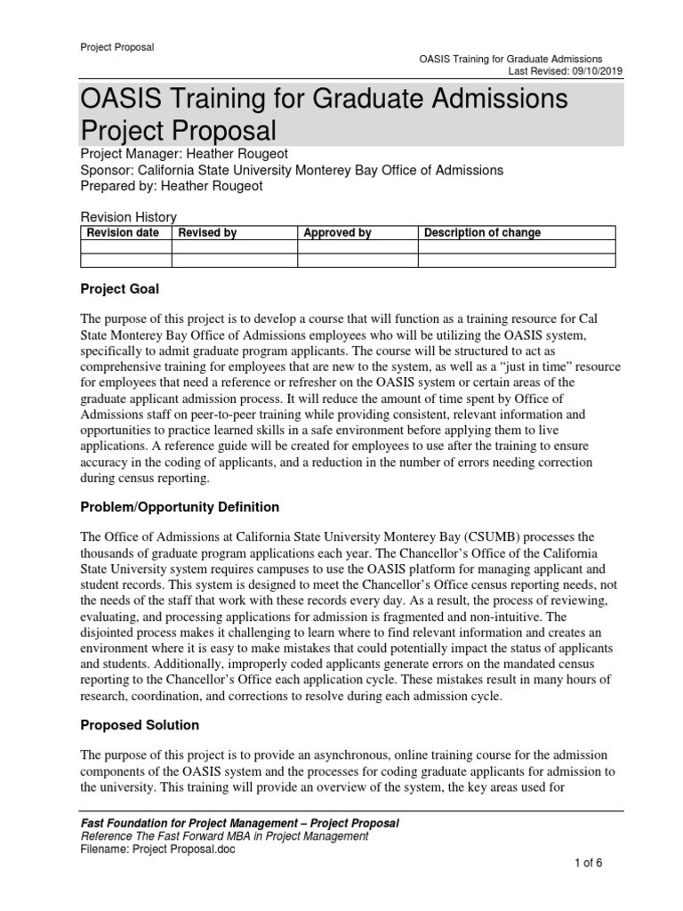 Pmi Project Proposal | PDF | Graduate School | Project Management
