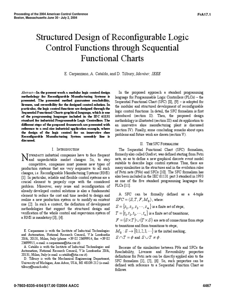 Structured Design of Reconfigurable Logic Control Functions Through Sequential Functional Charts ...