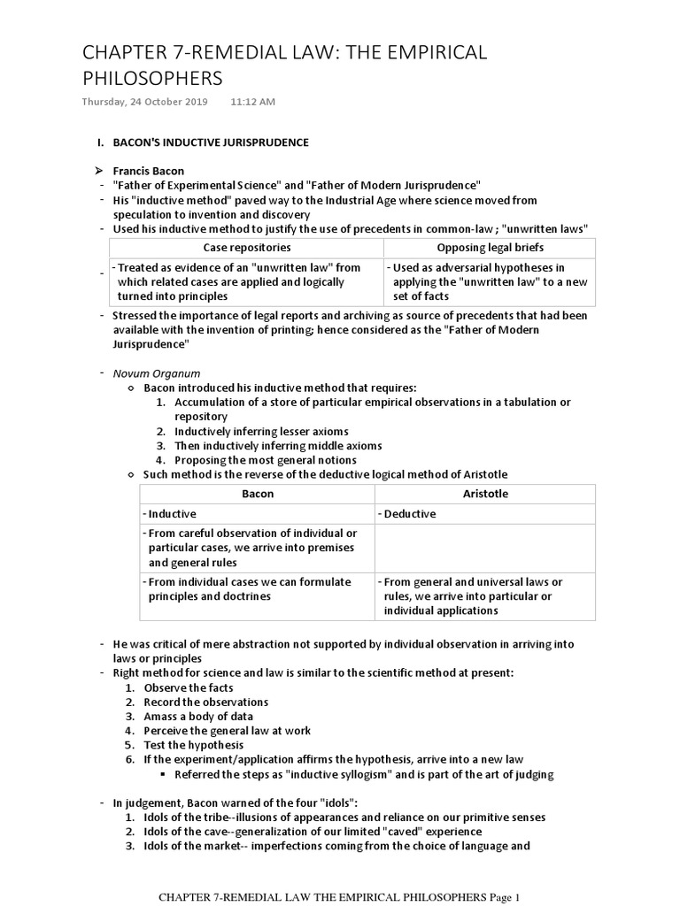 Chapter 7-Remedial Law The Empirical Philosophers | PDF | Inductive ...