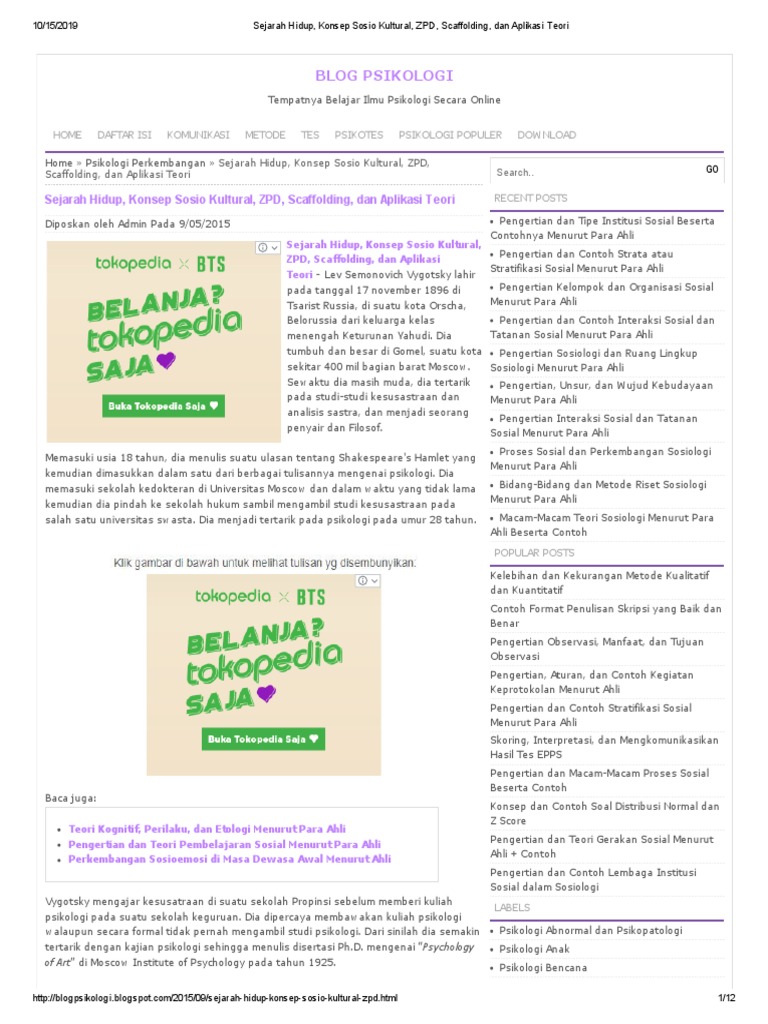 Sejarah Hidup, Konsep Sosio Kultural, ZPD, Scaffolding, Dan Aplikasi ...