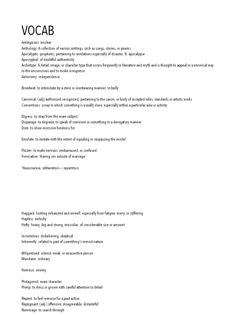 Literary Vocabulary and Definitions | PDF | Poetic Form | Poetry