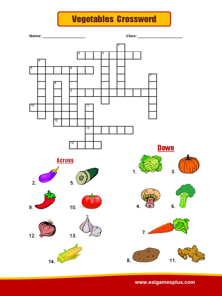 Vegetable Crossword Puzzle Worksheet | PDF