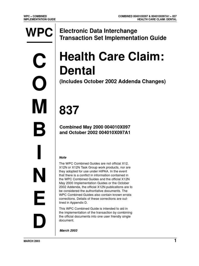 837 Dental Ion Guide | PDF | Health Insurance Portability And ...