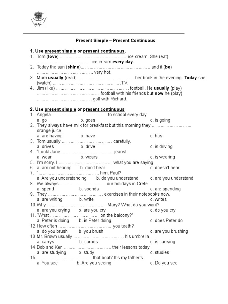 Present Simple Present Continuous Ex | PDF