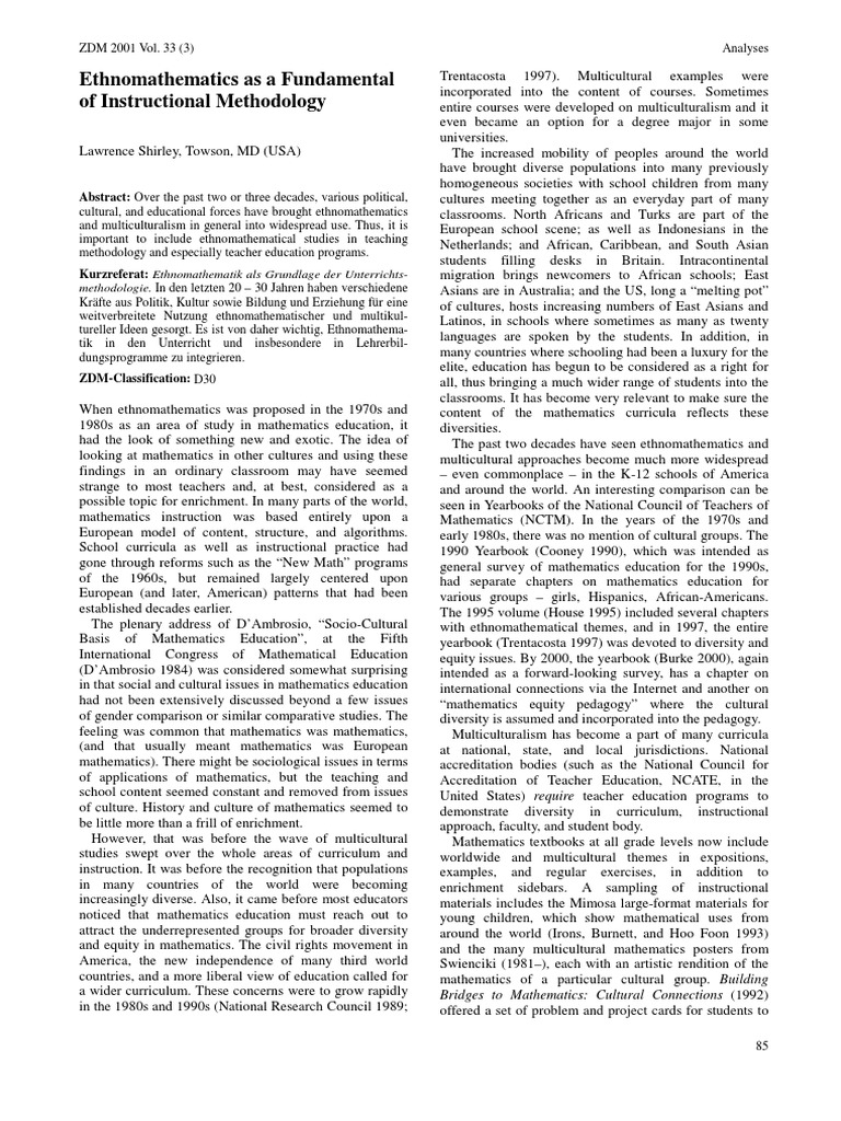 Ethnomathematics As A Fundamental of Instructional Methodology | PDF ...