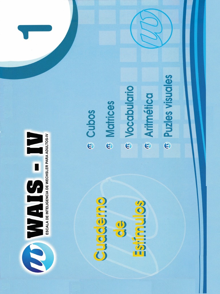 WAIS IV Cuaderno de Estimulos 1 Cubos Matrices Vocabulario Aritmetica ...