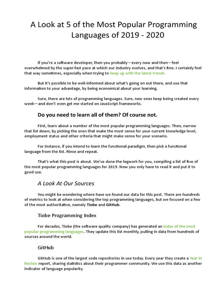 Top Programming Languages 2019 2020 | PDF | Java (Programming Language ...