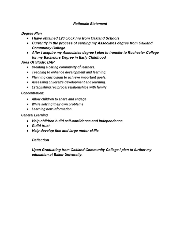 Rationale Statement | PDF