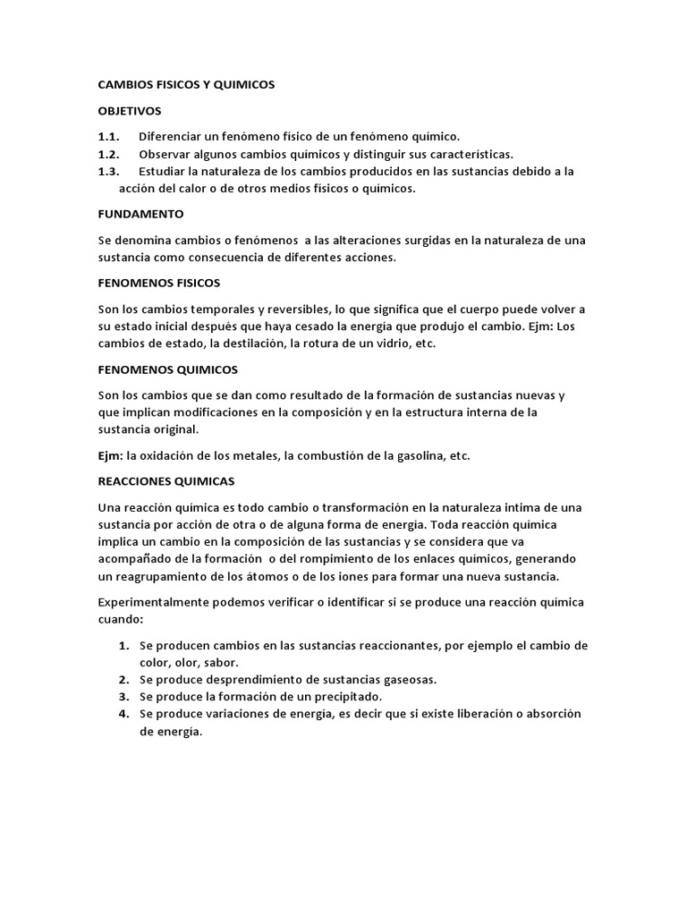 Practic 3 Cambios Fisicos y Quimicos | PDF | Sustancias químicas | Cobre