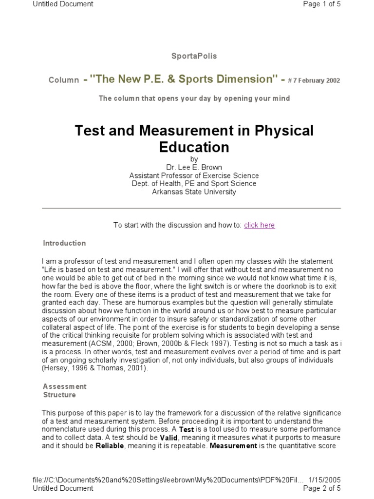 Testing and Measurement in PE | PDF | Educational Assessment | Test ...