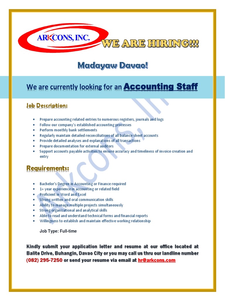 We Are Hiring (Acctng Staff) | PDF | Accounts Payable | Service Industries