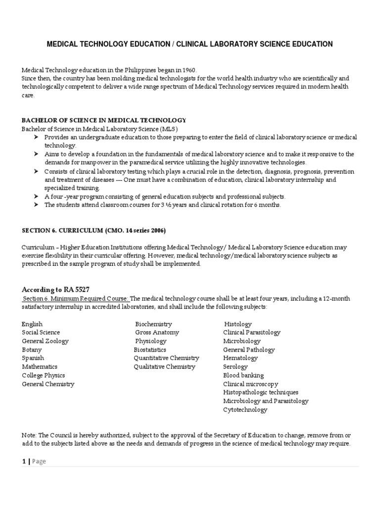 Medical Technology Education | PDF | Medical Laboratory | Medicine