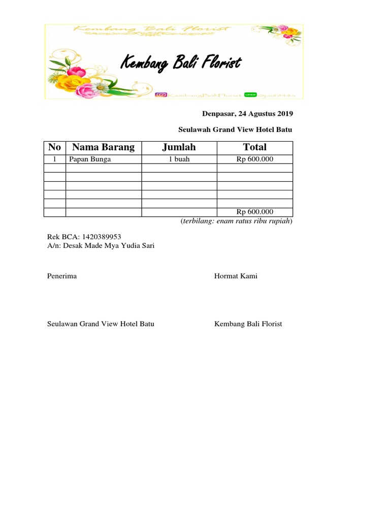 Nota Kembang Bali | PDF