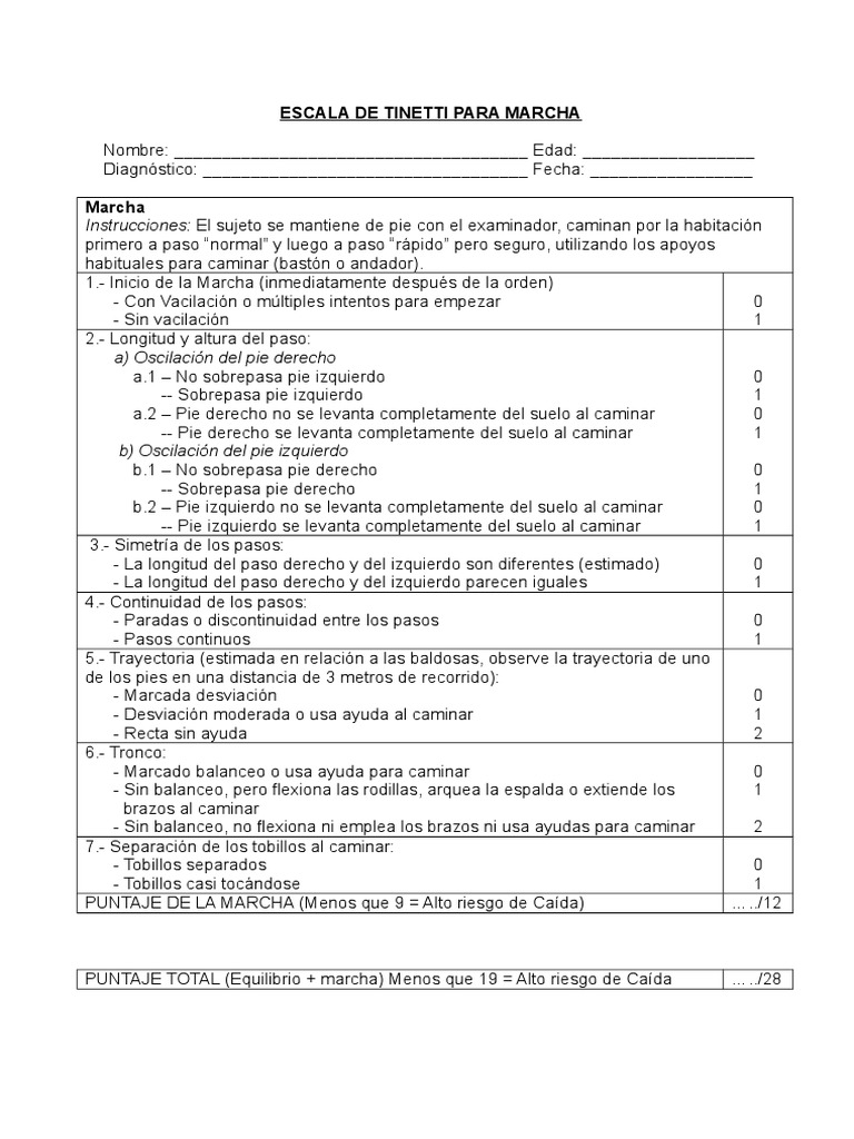 Escala de Tinetti | Descargar gratis PDF | Deportes | Naturaleza