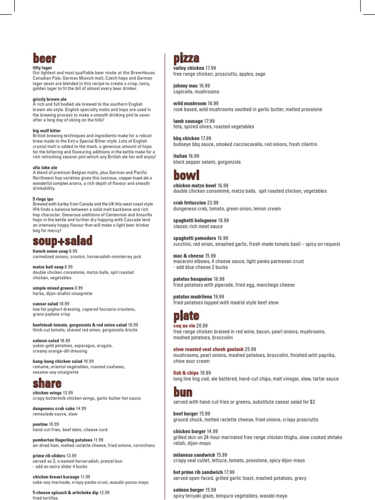 Brewhouse Menu - Lunch | PDF | Ale | Brewing