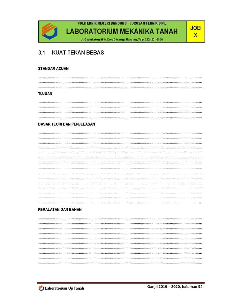 Form Lab Uji Tanah Kuat Tekan Bebas POLBAN | PDF
