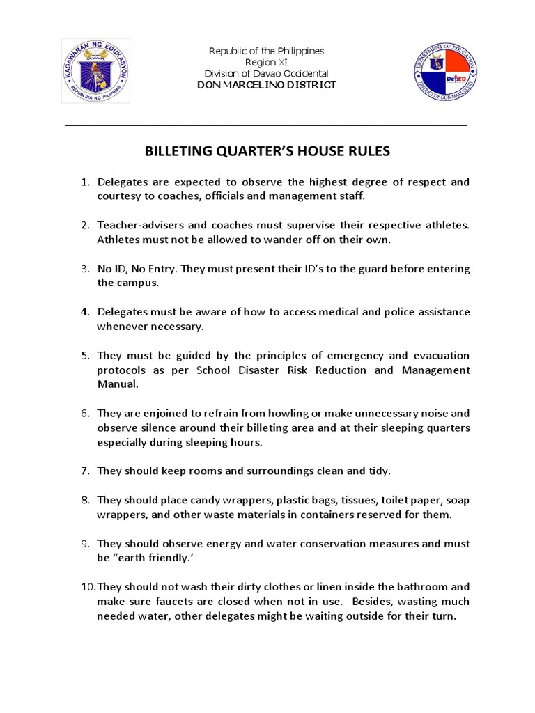 Billeting Quarters House Rules | PDF | Social Science | Lifestyle
