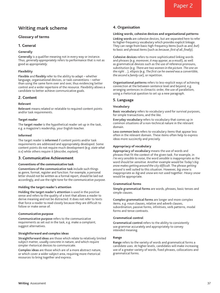 Writing Mark Scheme: 4. Organisation | PDF | Word | Onomastics
