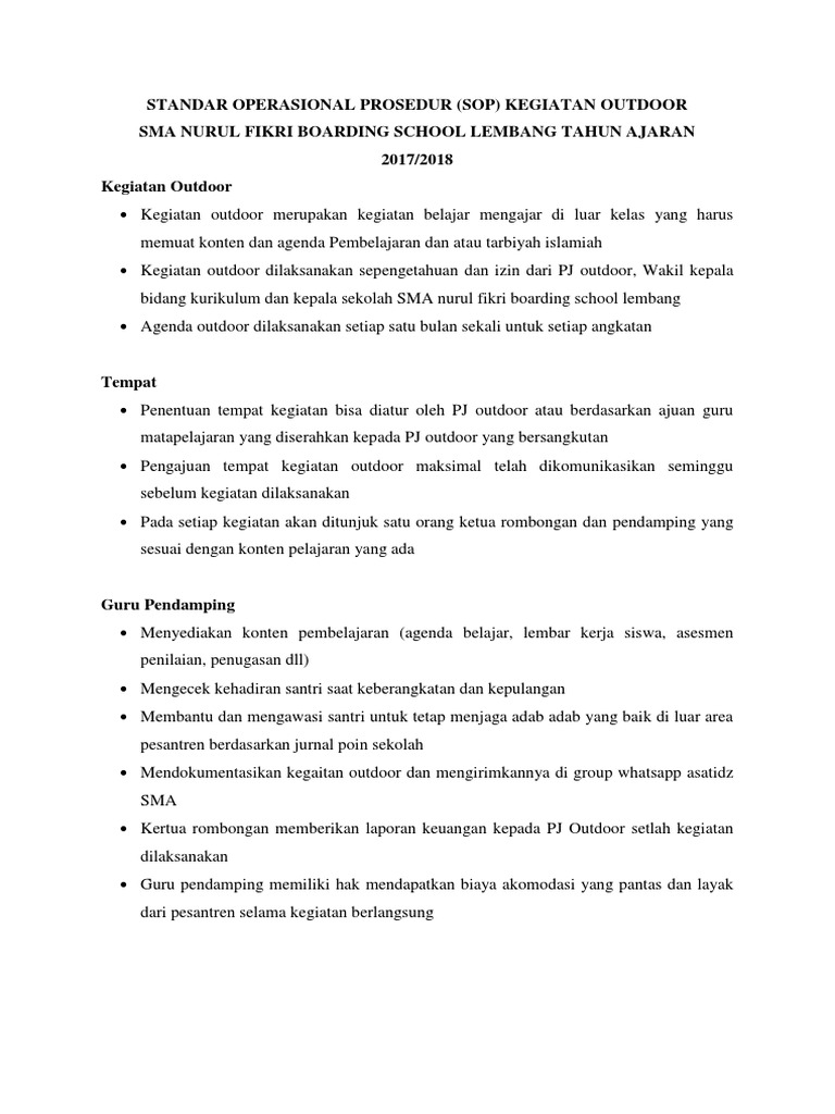 SOP Pembimbing PBM Outdoor | PDF