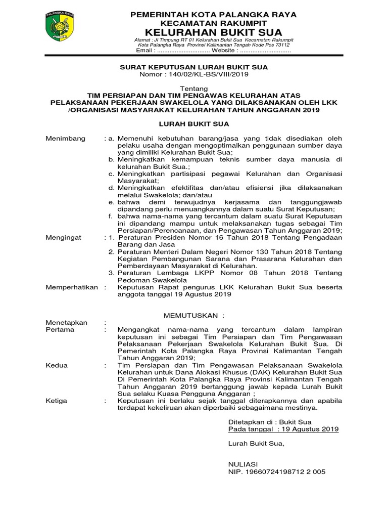 Contoh SK Kelurahan Untuk Ormas 1 | PDF