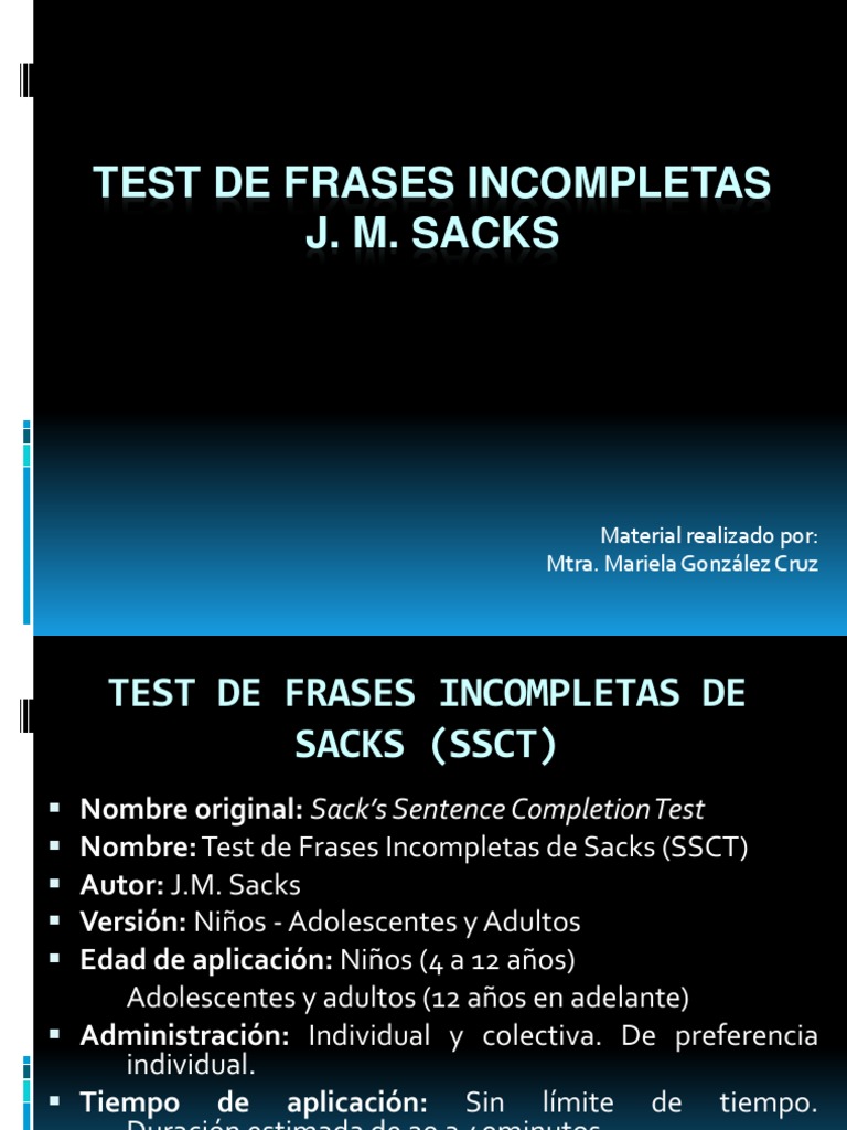 Test Frases Incompletas Sacks | PDF | Conceptos psicologicos | Ciencias ...