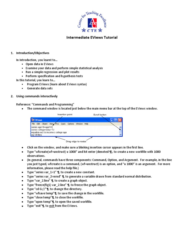 Intermediate Eviews Tutorial: 1. Introduction/Objectives | PDF ...