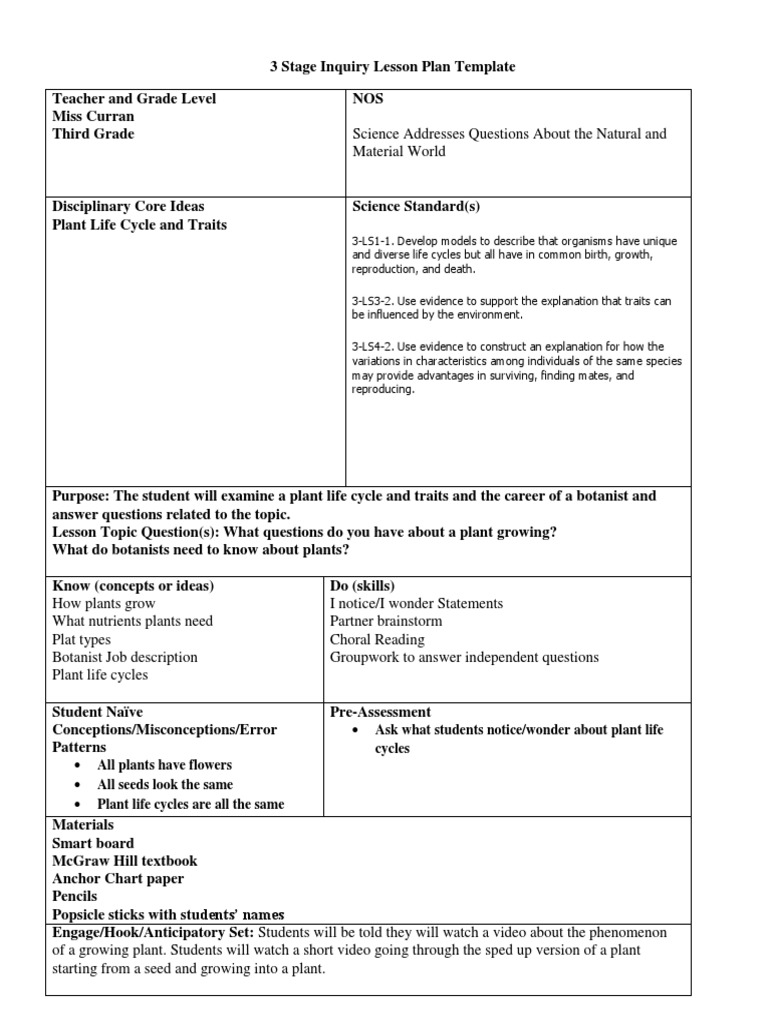 3-Stage Plant Life Cycle Lesson Plan | PDF | Botany | Plants