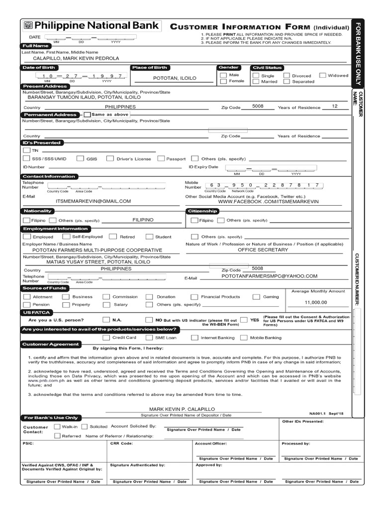 PNP Form | PDF | Deposit Account | Banks