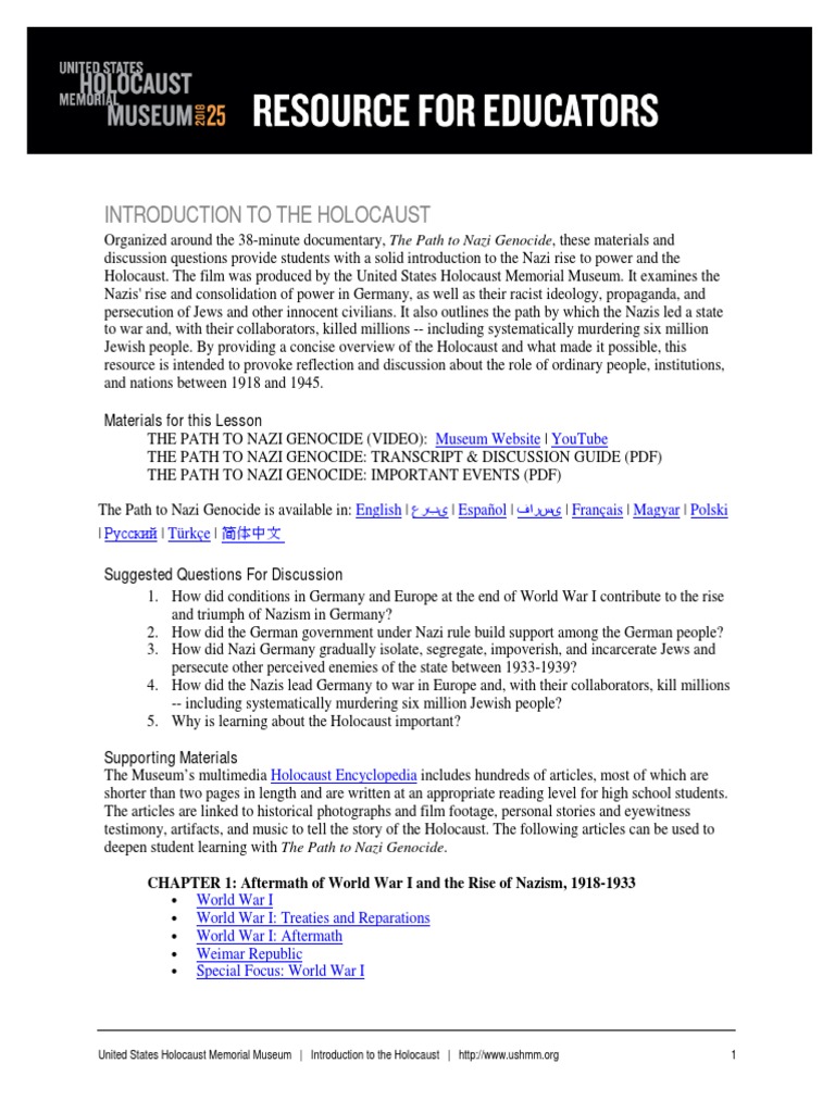 Introduction To The Holocaust Combined | PDF | Nazi Germany | The Holocaust
