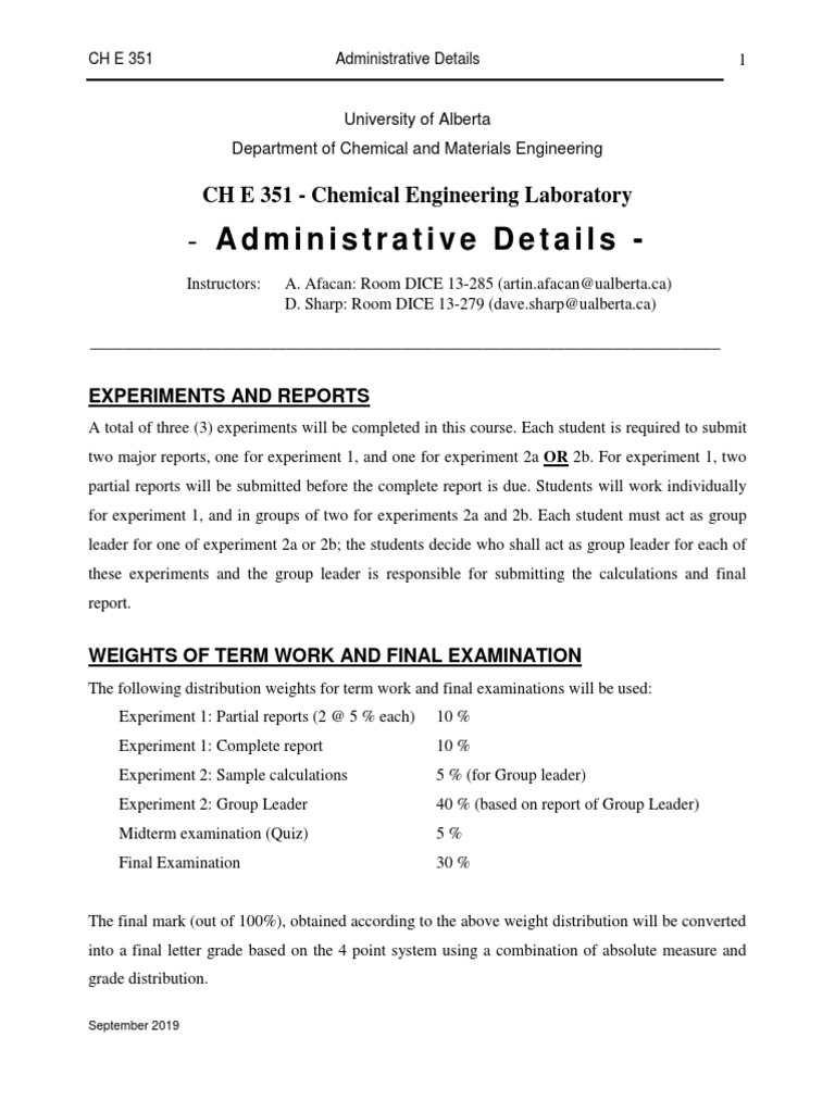 Administrative Details Sept 2019 | PDF | Academic Dishonesty | Experiment