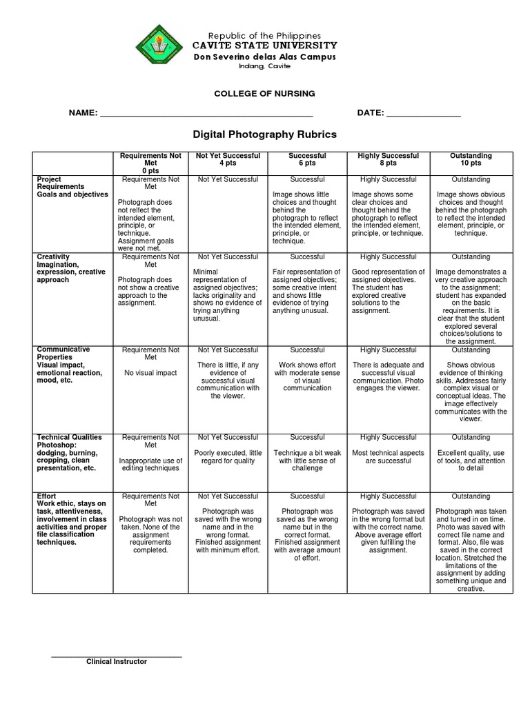 Digital Photography Evaluation Rubric | PDF | Communication | Cognition