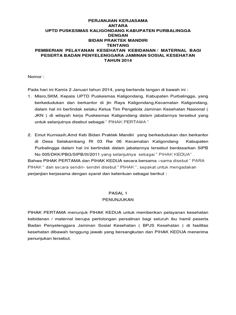 Perjanjian Kerjasama PKM Dan BPM Versi Revisi | PDF