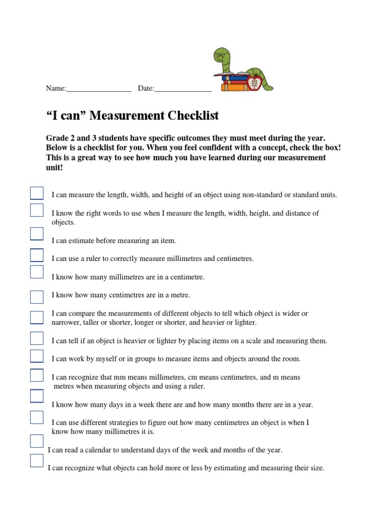 Grade 2 Measurement I Can Sheet | PDF
