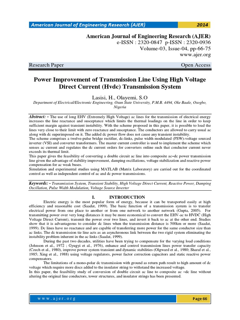 Power Transmission Improvement Through the Use of High Voltage Direct ...