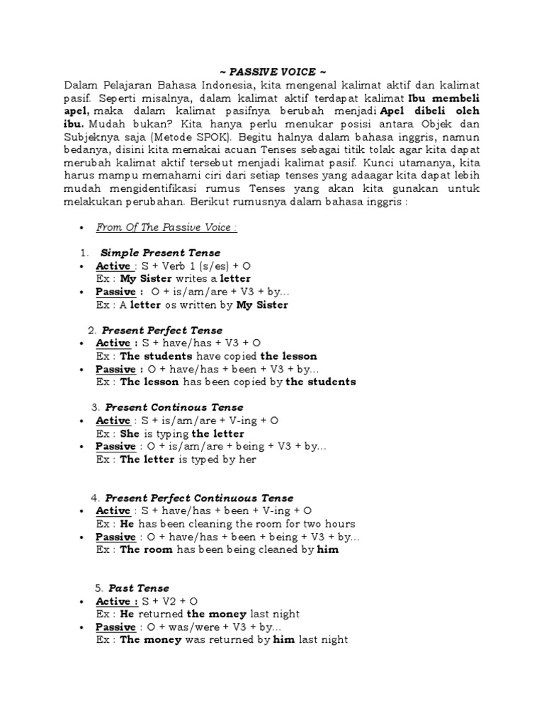 Rumus Passive Voice dalam Bahasa Inggris untuk Berbagai Jenis Tenses ...