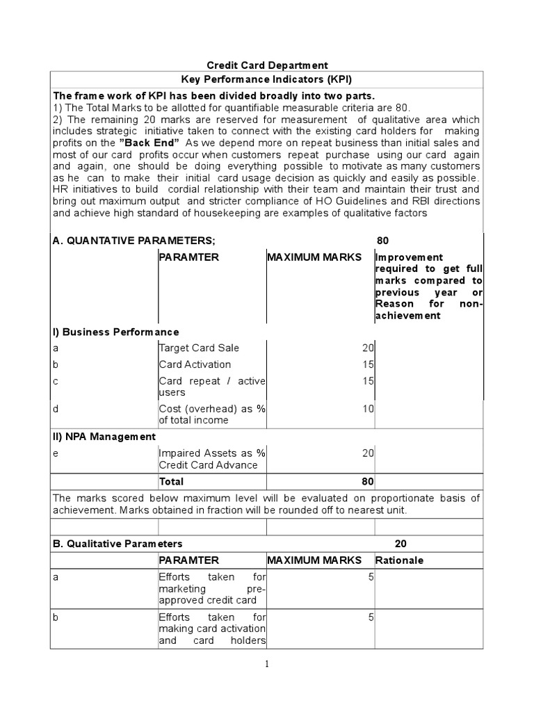 KPI | PDF | Performance Indicator | Credit Card