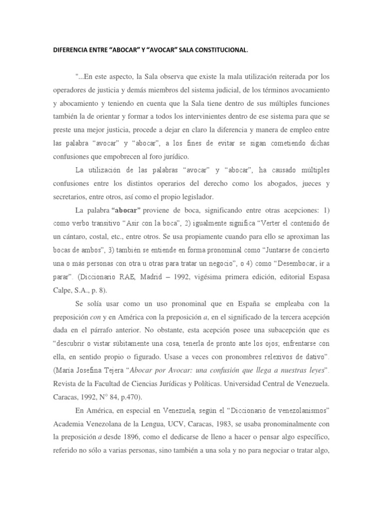 Diferencia Entre Abocar y Avocar. | PDF | Juez | Venezuela