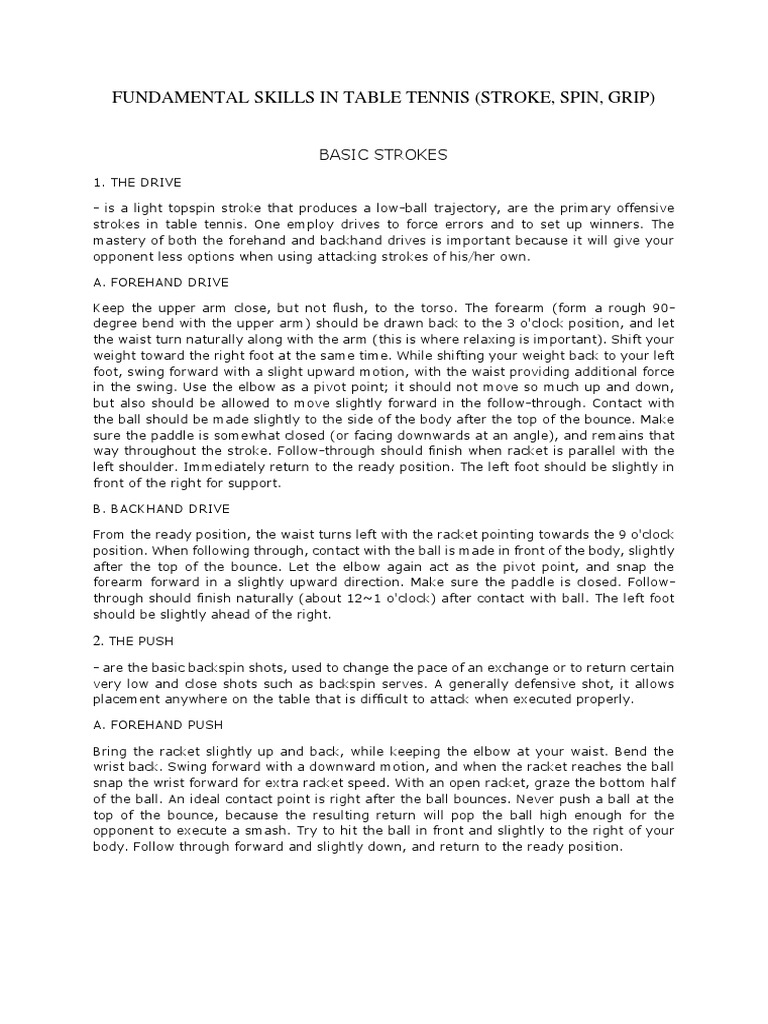 Fundamental Skills in Table Tennis | PDF | Table Tennis | Individual Sports