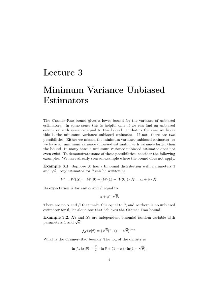Minimum Variance Unbiased Estimators Pdf Estimator Bias Of An Estimator