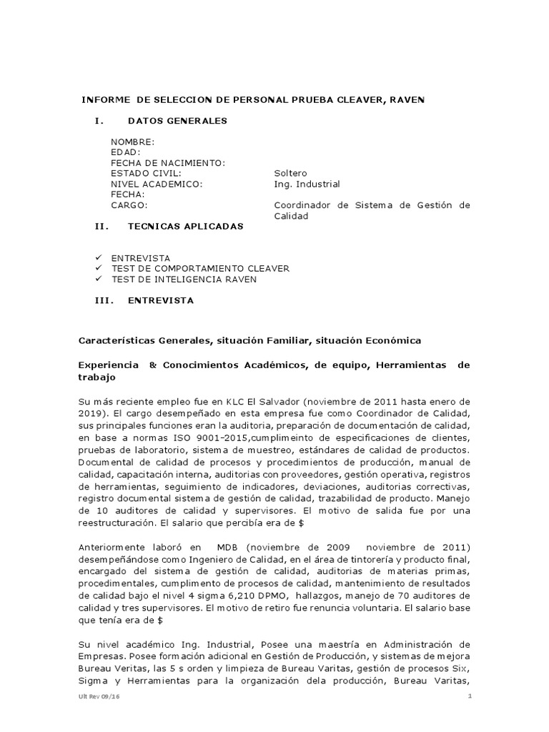 Informe de Resultados Seleccion Personal | PDF | Gestión de recursos humanos | Business