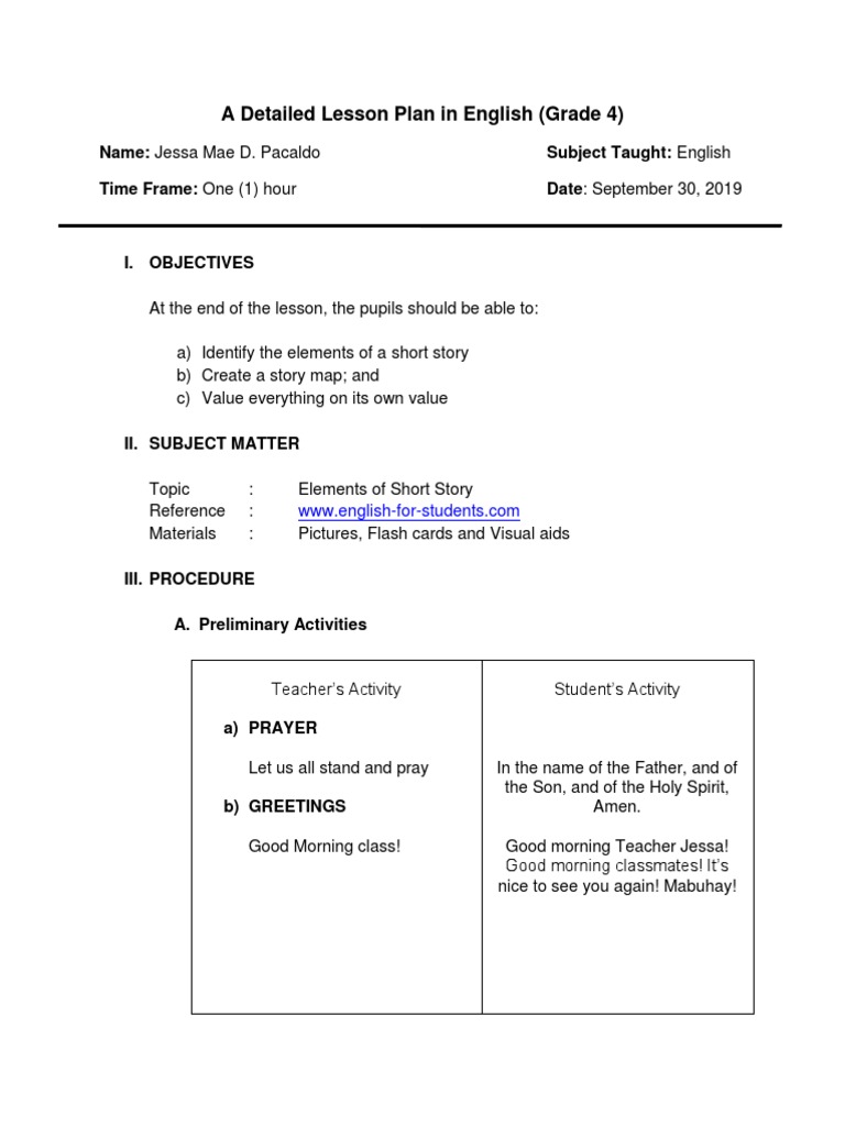 A Detailed Lesson Plan in English 4 | PDF | Lion