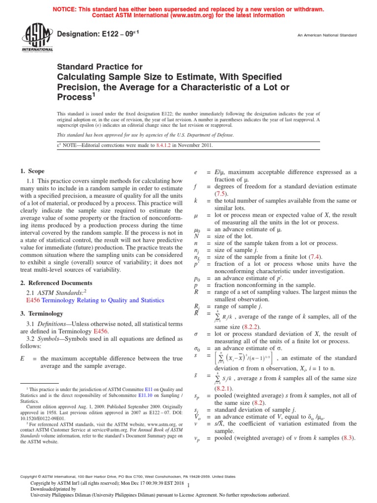 Calculating Sample Size To Estimate, With Specified Precision, The ...