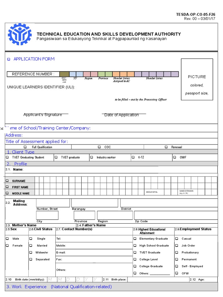 Technical Education and Skills Development Authority: Application Form ...