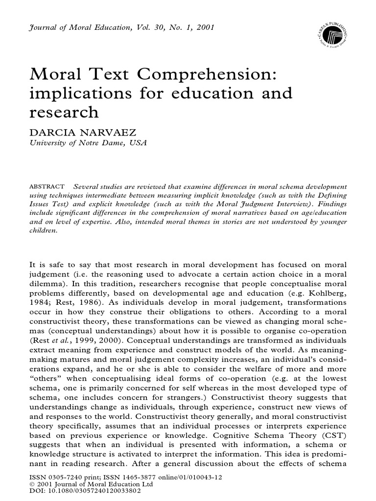 Moral Text Comprehension | PDF | Schema (Psychology) | Expert
