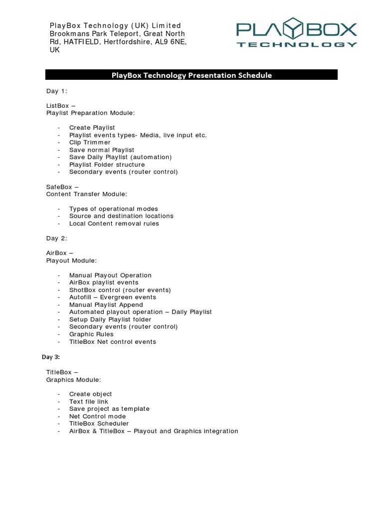 PlayBox Tech Presentation Schedule | PDF | Computers