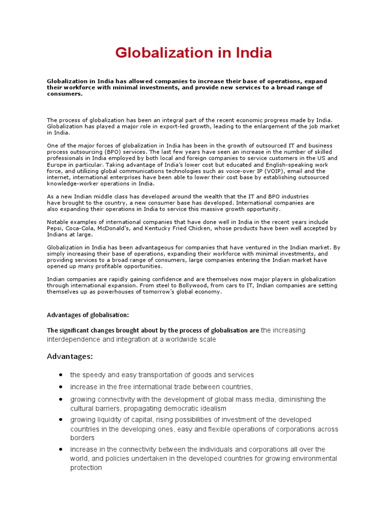 Globalization in India | PDF | Globalization | Outsourcing