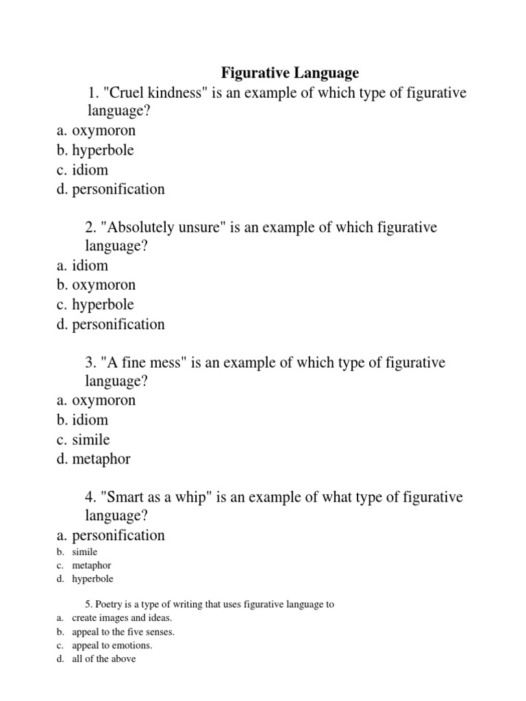 Figurative Language - Quiz | PDF | Poetry | Metaphor