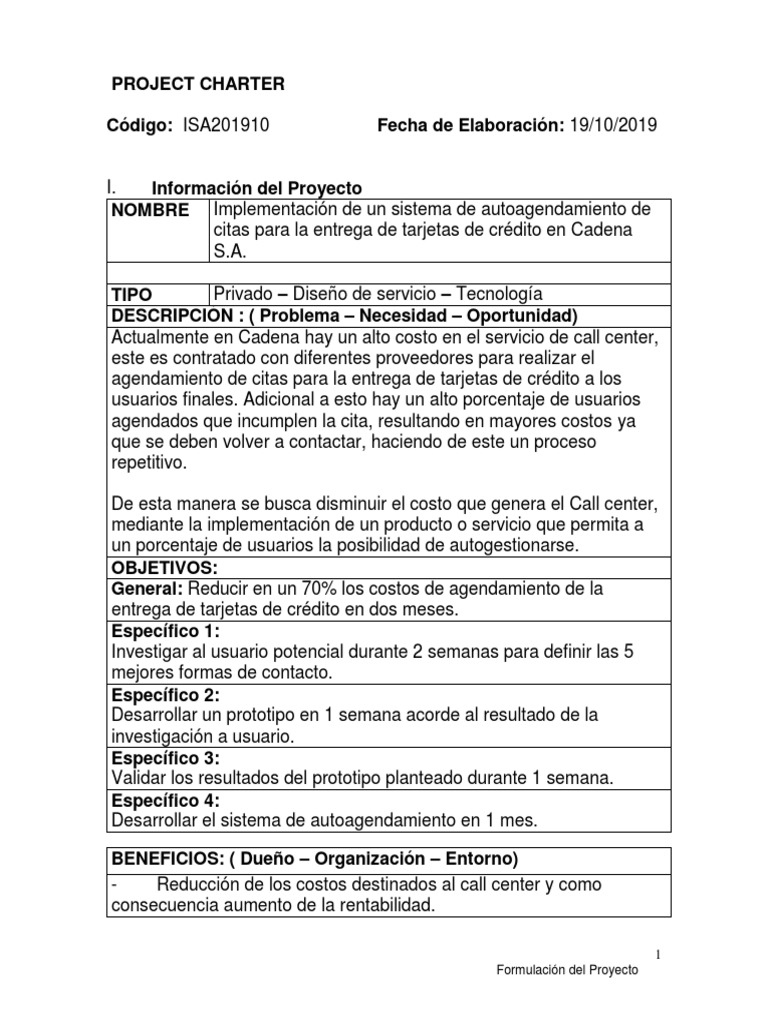 Project Charter | PDF | Aplicación movil | Centro de llamadas