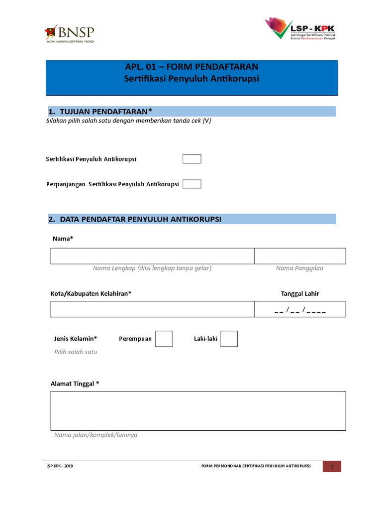 Form APL 01 Pendaftaran Sertifikasi PAK Pratama | PDF
